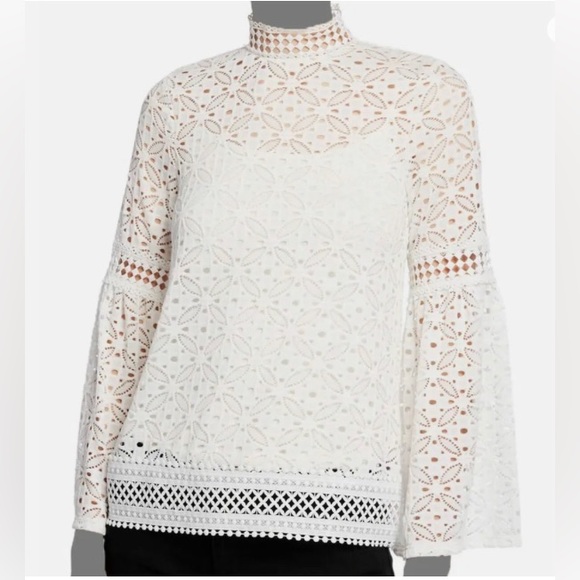 Pointelle | Tops | New Pointelle Mockneck Bellsleeve Crochet Overlay ...